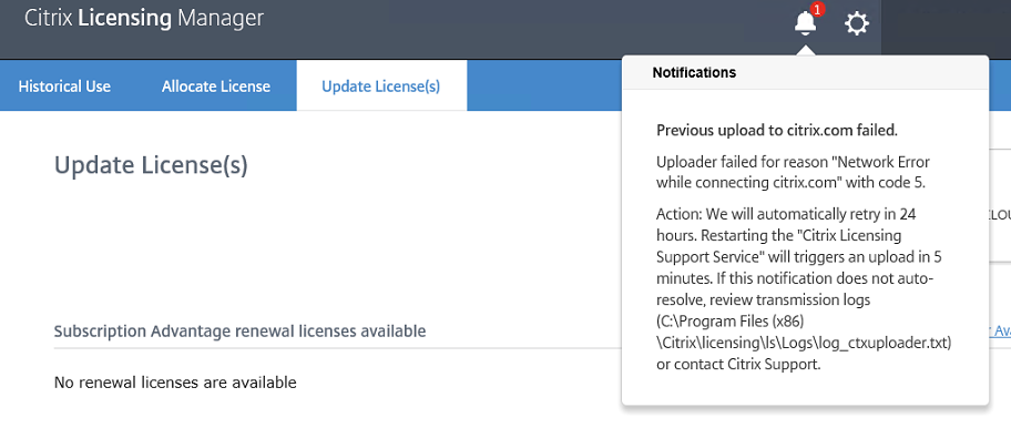 Citrix - Previous upload to citrix.com failed - Virtualease