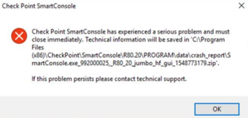Check Point SmartConsole R80.20 - Erreur fatale à l’ouverture de Topology - Virtualease